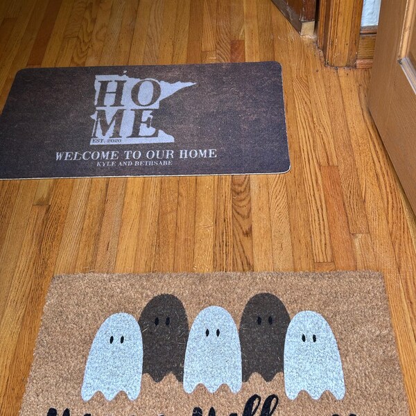 Pink Halloween Doormat, Ghost Welcome Mat, Halloween Decor Outdoor ...