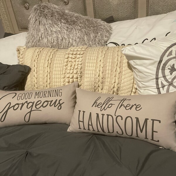 Hello Handsome Good Morning Gorgeous Pillow Set | Linen Nursery Decor ...