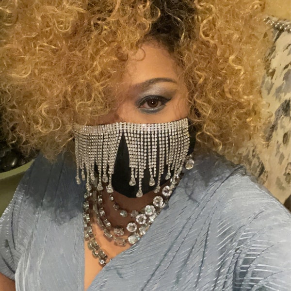 Face Mask Rhinestone Luxury Dangle Face Mask Dangly Mask Diamond Bling ...