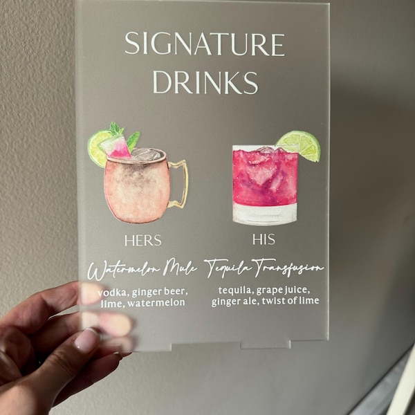 Signature Cocktails Sign, Signature Drinks Sign, Gold Mirror Frosted ...