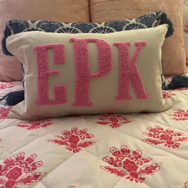 Monogram Pillow Cover With Punch Needle Embroidery, Personalized ...
