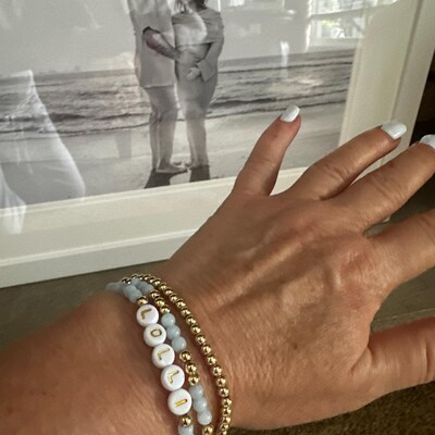 Custom Beaded Name Bracelet, Personalized Word Bracelet Stack, Kids Name Mama Bracelet Set ...