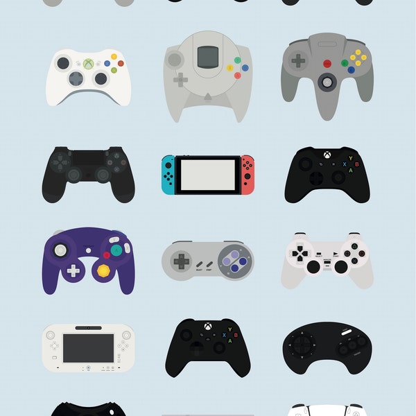 Gaming Controller Wall Art - Video Game Controllers - Retro Gaming Art ...