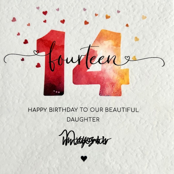 Personalised 14th Birthday Card, Teenage Girl Fourteenth Birthday ...