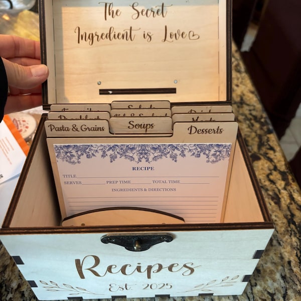 Recipe Box 4x6 With Dividers, Custom Recipe Card Box, Moms Birthday ...