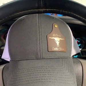 Cow Tag Baseball Cap, Trucker Style Hat, Structured Leather Patch Hat ...