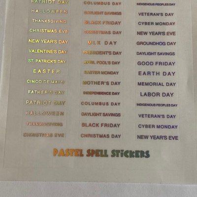 US Calendar Holiday Stickers, Holographic Planner Date Stickers ...