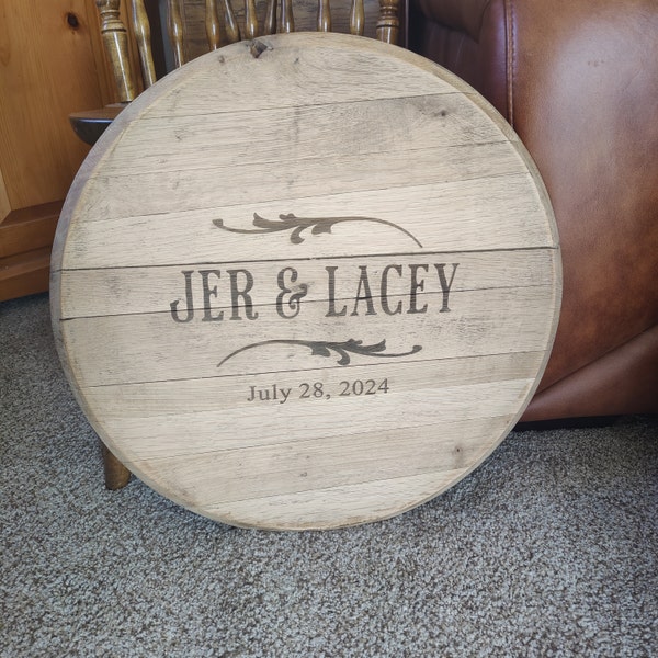 Engraved Wedding Sign Guest Book Bourbon Barrell Head, Personalized ...