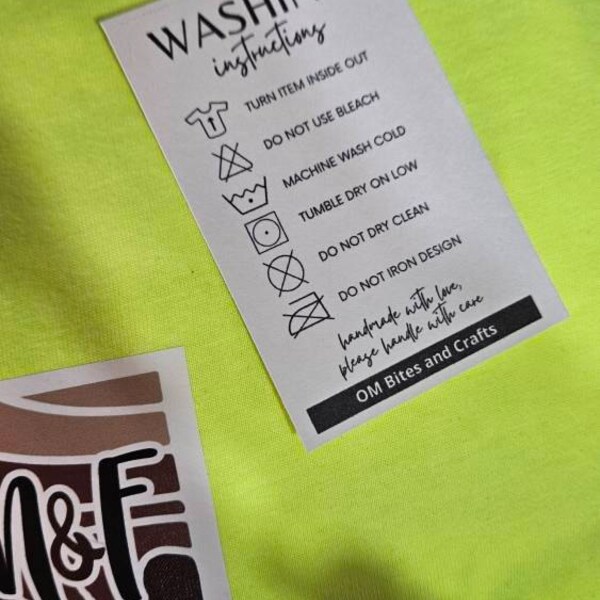Apparel Care Instructions Card, Shirt Care Card, Small Business ...