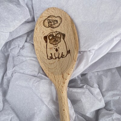Wooden Spoon for Dog Lover, Thank You Gift. Pug Picture. Wood Spoon for ...