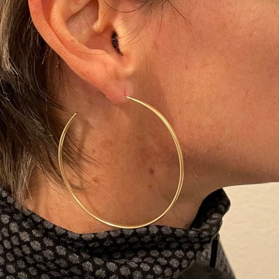 Large Skinny Gold Hoops, 2.25 Inch Hoops With Post in 14K Gold Fill ...