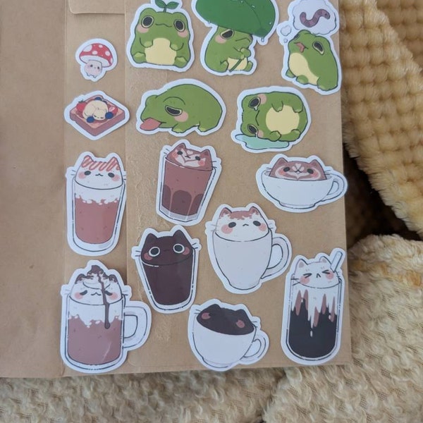 Coffee Cup Cat Sticker Set | Cute Cat Sticker Waterproof Durable ...