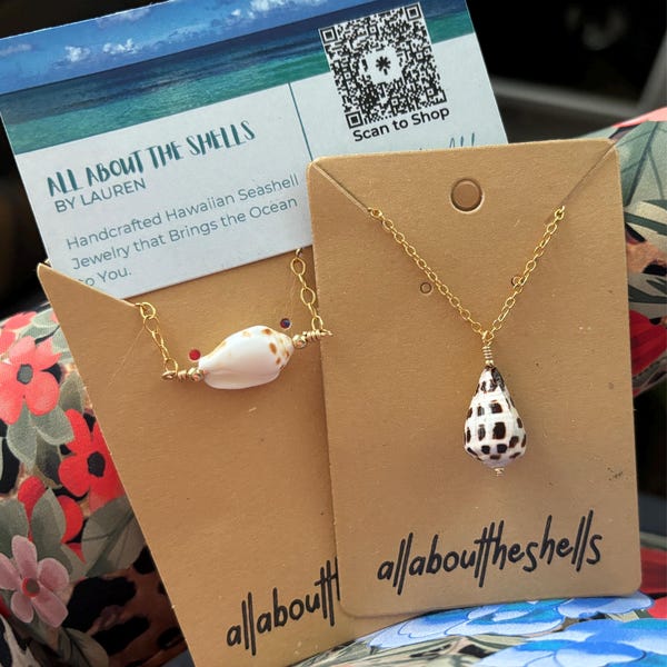 Purple Porous Cowrie Shell Charm Necklace, 14k Gold Filled, Hawaiian ...