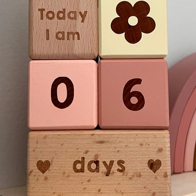 Wooden Baby Milestone Blocks custom Colours / Milestone Cards / Age ...