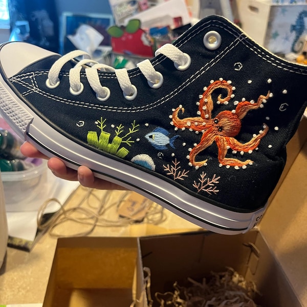 Custom Embroidered Converse, Octopus and Sea Turtle Embroidered Shoes ...