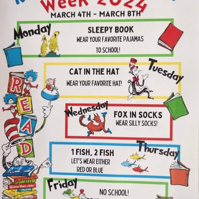 School Spirit Week Schedule, Reading Across America, School Pto ...