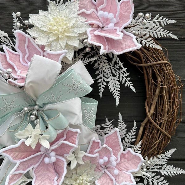 Blue Floral Welcome Wreath, French Country Front Door Decor, Hydrangea ...