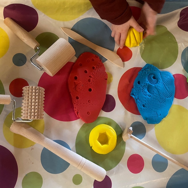 Wooden Play Dough Tools, Playdough Sensory Kit, Waldorf Play Dough ...