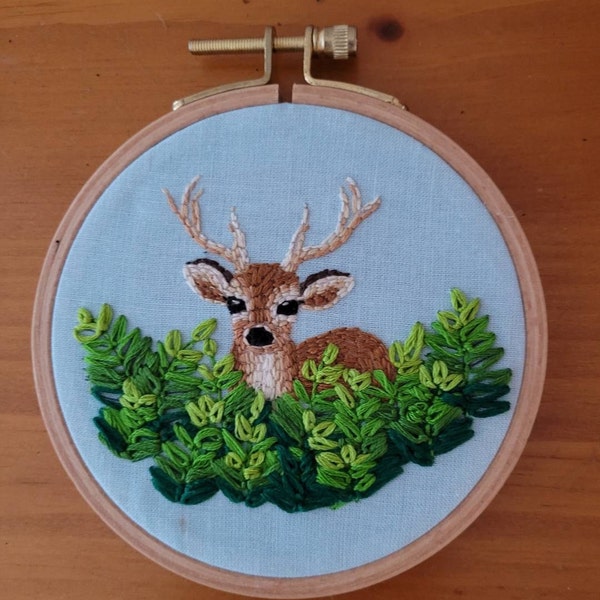 Wild Fern Deer Hand Embroidery Kit, Diy Woodland Animal Nursery Craft ...