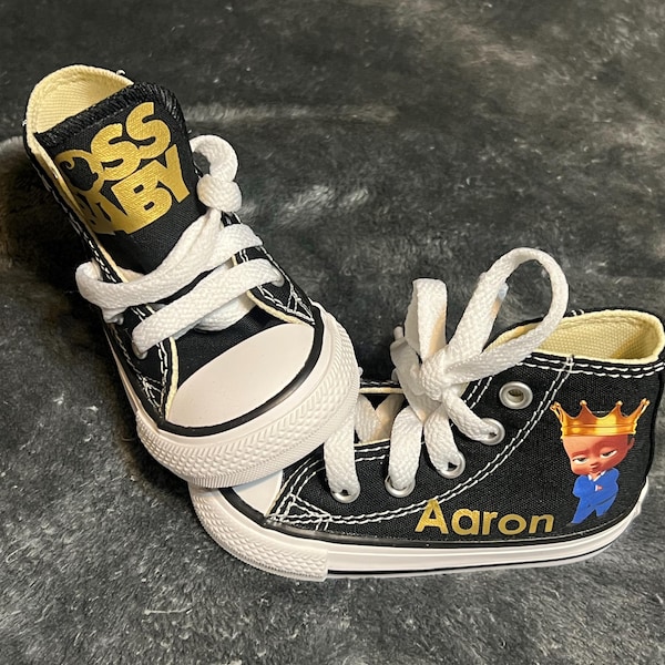 Black Boss Baby Converse, Black With Gold Wording and Name ...