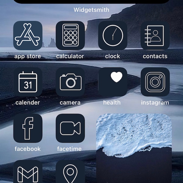 Ios Dark Blue Beach App Icons, Somber Beach Pack Icons, Aesthetic Line ...