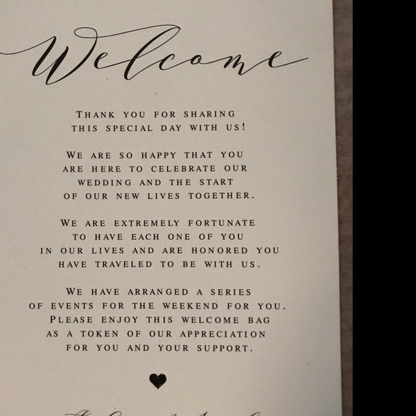 Welcome Bag Note Template, Fully Editable Wedding Itinerary, Hotel Bag ...