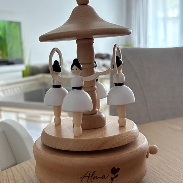 Personalised Ballerina Musical Carousel Wooden, Christmas Music Box ...
