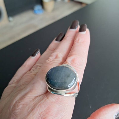 Blue Goldstone Ring Sterling Silver, Blue Sandstone Ring, Starry Night ...