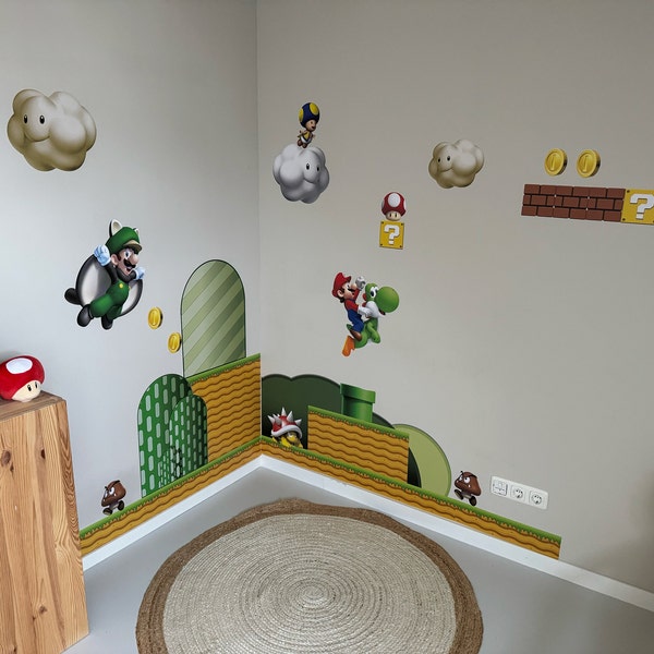 Super Mario Wall Decal Luigi Wall Art for Bedroom Wall Mural Games Room ...