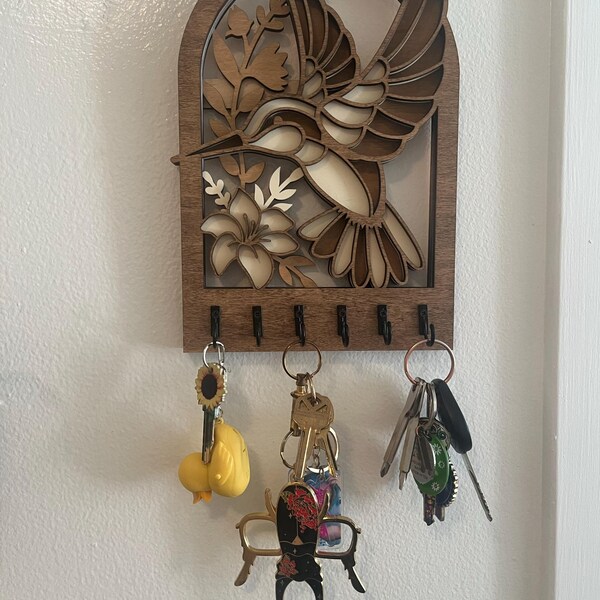 Hummingbird Laser Cut Key Holder: Maple Wood Wall Decor - Etsy