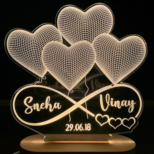 Personalized 3D Illusion LED Lamp | Infinity Heart Valentines Gift ...