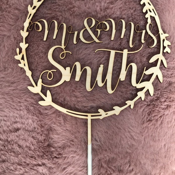 Floral Wreath Wedding Cake Topper - Birthday - Botanical Topper - Laser ...