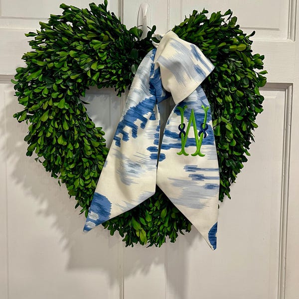 Monogram Floral Chinoiserie Wreath Sash for Front Door, Personalized ...