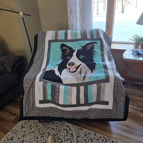 Border Collie FPP Quilt Pattern: Modern FPP • Animal Patchwork Quilt ...