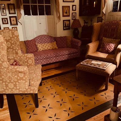 Early American Floorcloth. Primitive Floor Cloth. Folk Art Area Rug ...