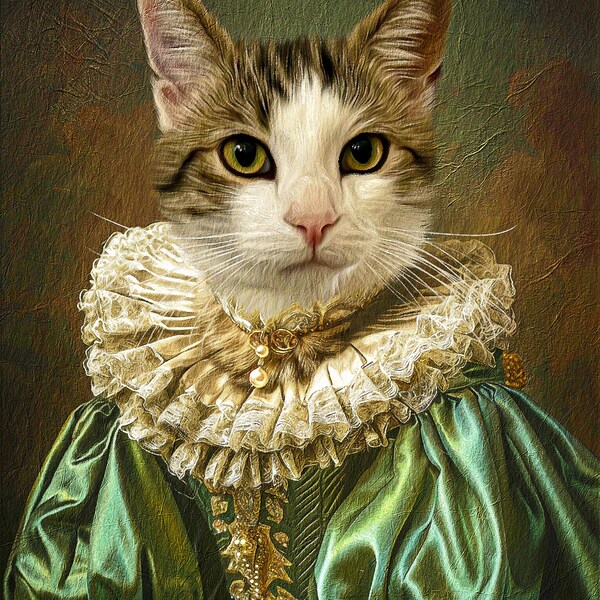 Renaissance Cat Portrait From Photo, Royal Cat Portrait, Cat Portrait ...