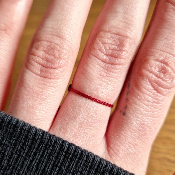 Couple Promise Rings, Red String of Fate, Red String Ring, Stacking ...