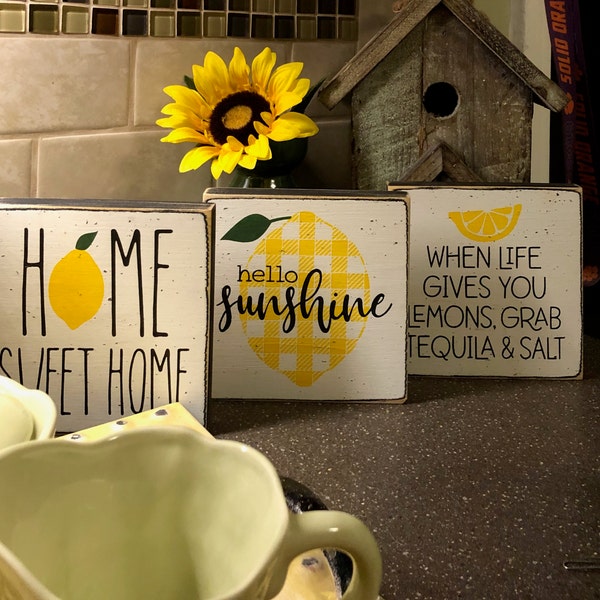 Lemon Signs, Kitchen Lemon Sign, Lemon Decor, Tiered Tray Sign, Summer ...