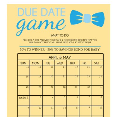 Due Date Game 16x20 Poster File, Guess the Due Date Game, Prediction ...