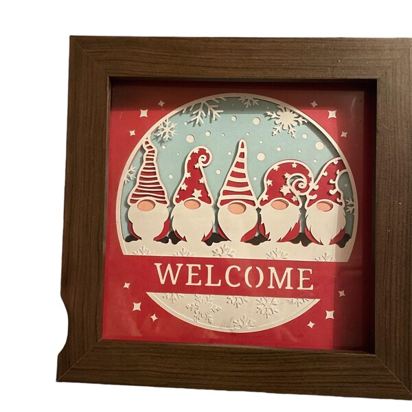 3D Gnome Welcome Shadow Box, Christmas Shadow Box Svg, Merry Christmas ...