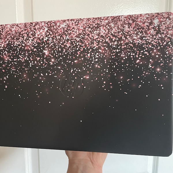 Rose Gold Faux Glitter Sparkles on Black UNIVERSAL Laptop Skin ...