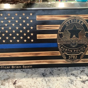 Thin Blue Line Wooden Flag, Police Badge Flag, Wooden Signs, Custom ...