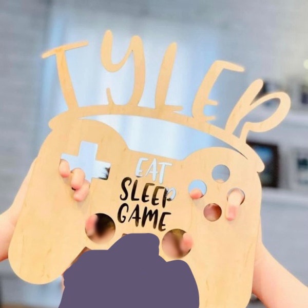 Name Sign Gamer Kids Room Sign Game Controller Boys Room Wood Sign ...