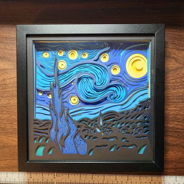 Starry Night Van Gogh 3D Layered SVG for Cardstock, Multilayer Papercut ...