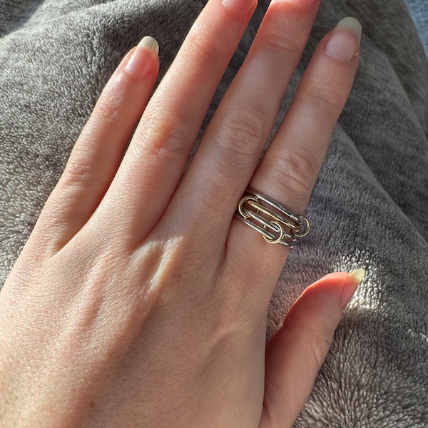 Connected Stacking Rings Solid Gold Linked Rings, Diamond Bands - Etsy