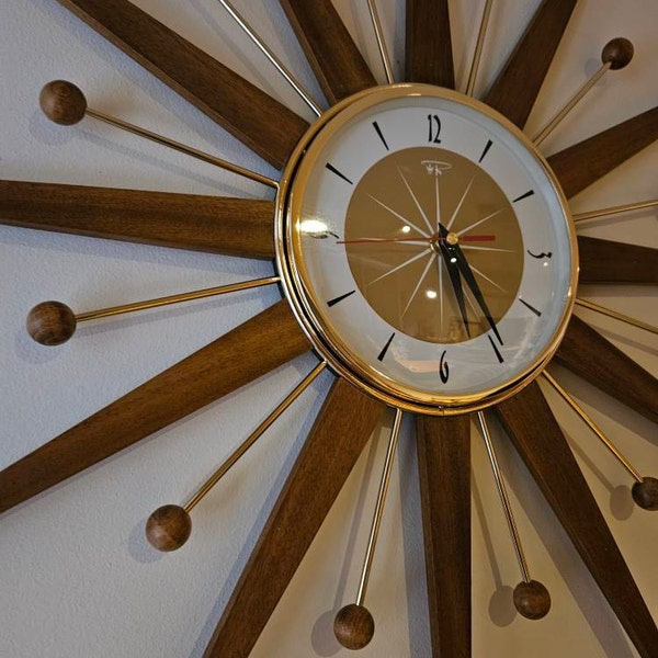 Handmade 27" Mid Century Teak Starburst Clock: Burnt Gold Face - Etsy