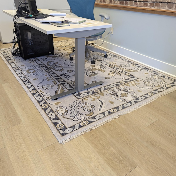 Scalloped Blue Tufted Rug, Wool 8X10 Handmade Rug,, Irregular Shape ...
