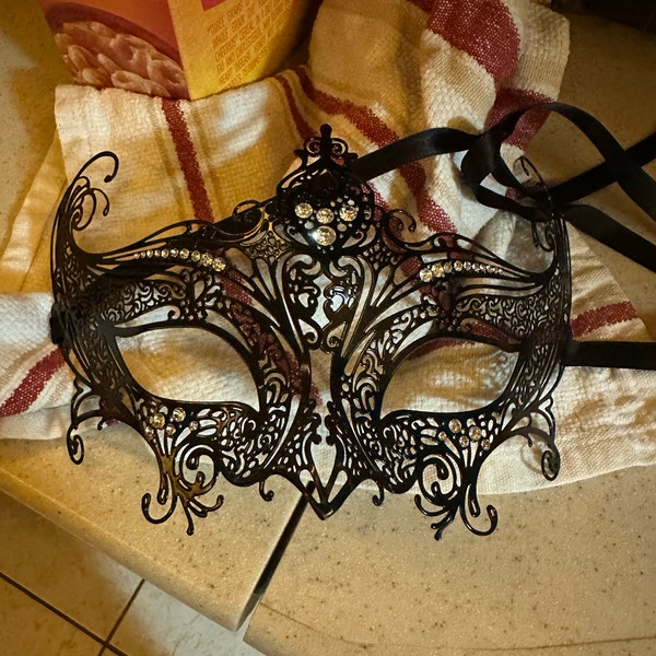 Black Masquerade Mask, Women Metal Mask, Women Mask, Metal Mask, Women ...