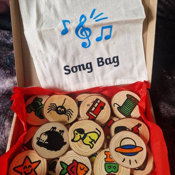 Nursery Rhyme Song Bag - Handmade Wooden Log Slices - Etsy UK
