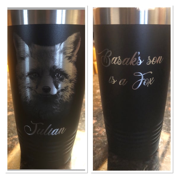 Fox Portrait - Engraved Stainless Steel Tumbler, Fox Travel Mug, Fox ...